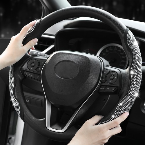 2Pcs Car Steering Wheel Booster Cover Diamond Rhinestone Sparkling Anti ...