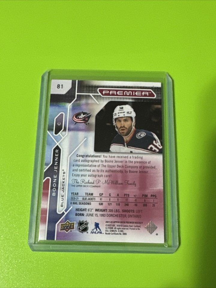 2021-22 Upper Deck Premier Hockey #81 Boone Jenner - AUTOGRAPHED | eBay