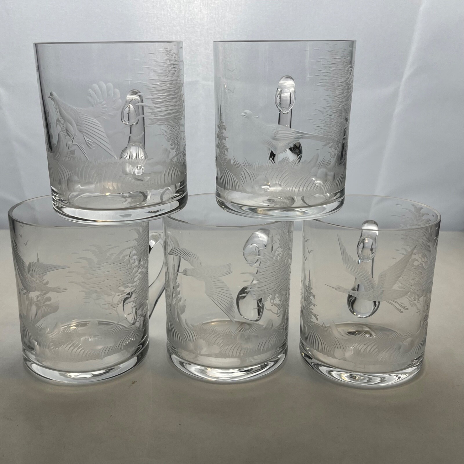 Set of 5 Etched Nature Bird Barware Irish Coffee Toddy Glasses ...