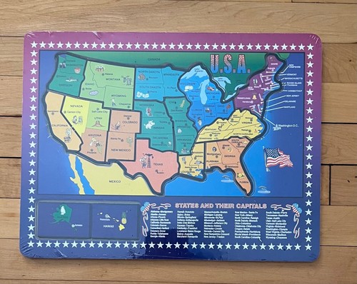 USA States and Their Capitals Wooden Puzzle Map - 16 Pieces - NEW ...