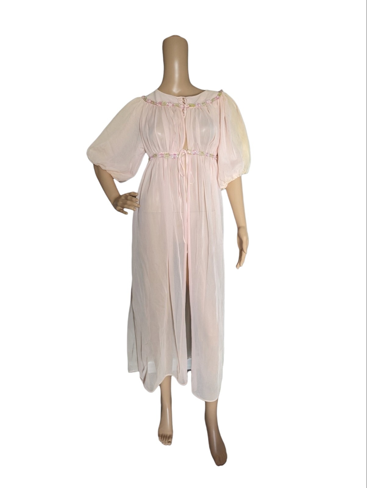 Vintage Semi Sheer Peach Balloon Sleeve Robe Pengoire… - Gem