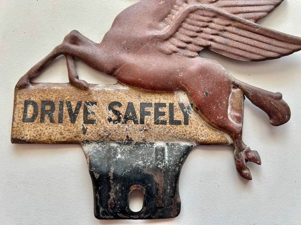 VTG PEGASUS License Plate Topper MOBIL Oil DRIVE SAFELY Phillips 66 ...