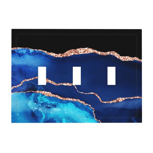 Blue Gold Marble Triple Toggle Light Switch Cover 3 Gang Decorative ...