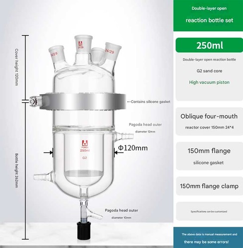 250ml Glass Lab Reactor Flask Double-Layer G2 Filter with PTFE ...