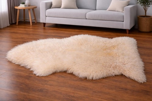 Luxury Natural Ivory Sheep Skin Rug Fur Silky Warm Throw Floor Fluffy ...