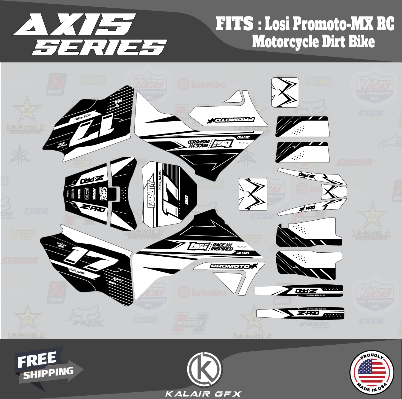 Graphics Kit for Losi PRO MOTO MX (ALL YEARS) Axis Series - White | eBay