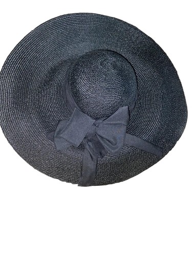 Vintage 1950s Bonwit Teller Black Wide Brim Hat With Ribbon.Handmade in ...