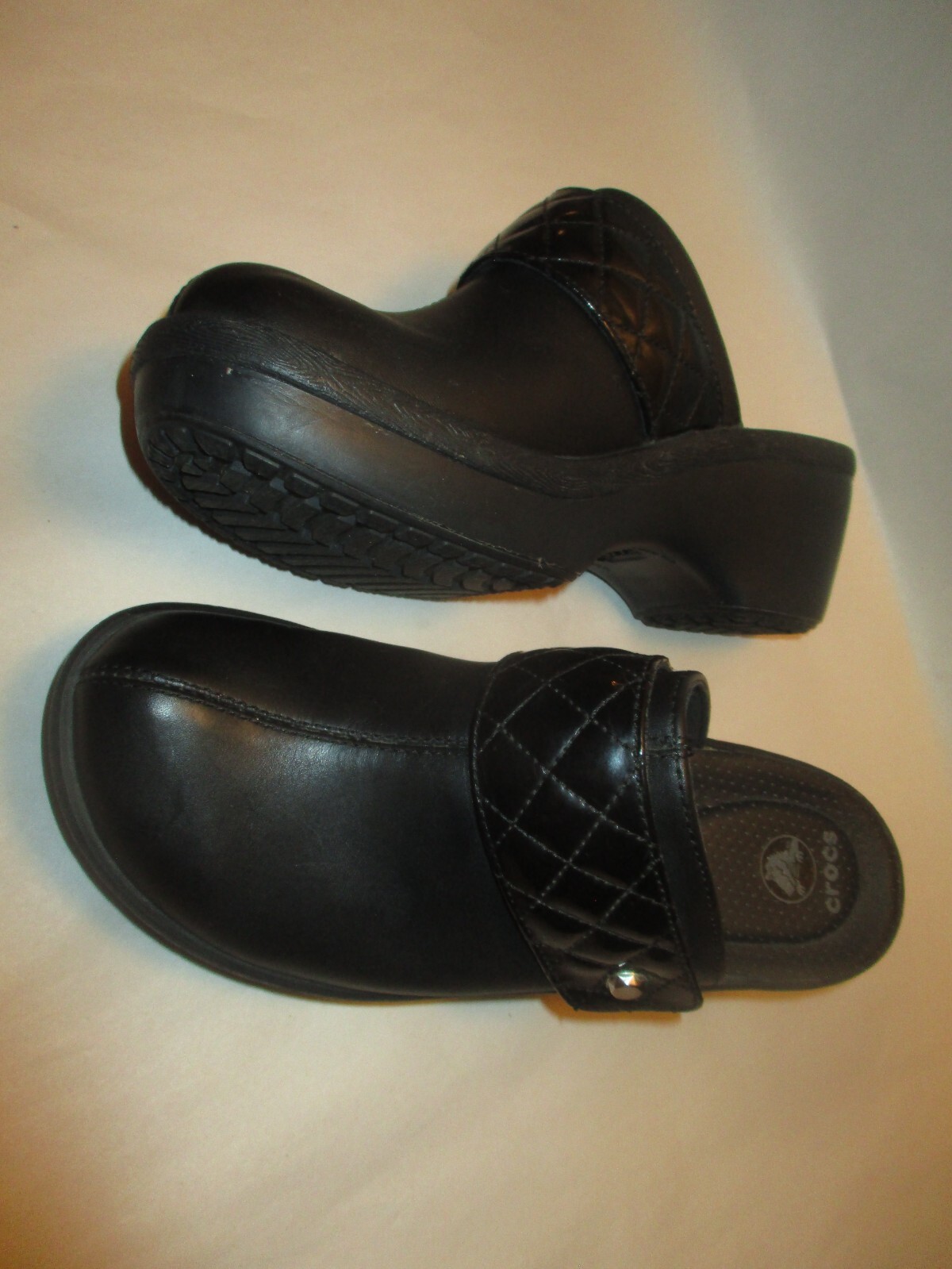 Crocs Cobbler 202301 Womens 8 Black Leather Platform Wedge Heel Clogs ...