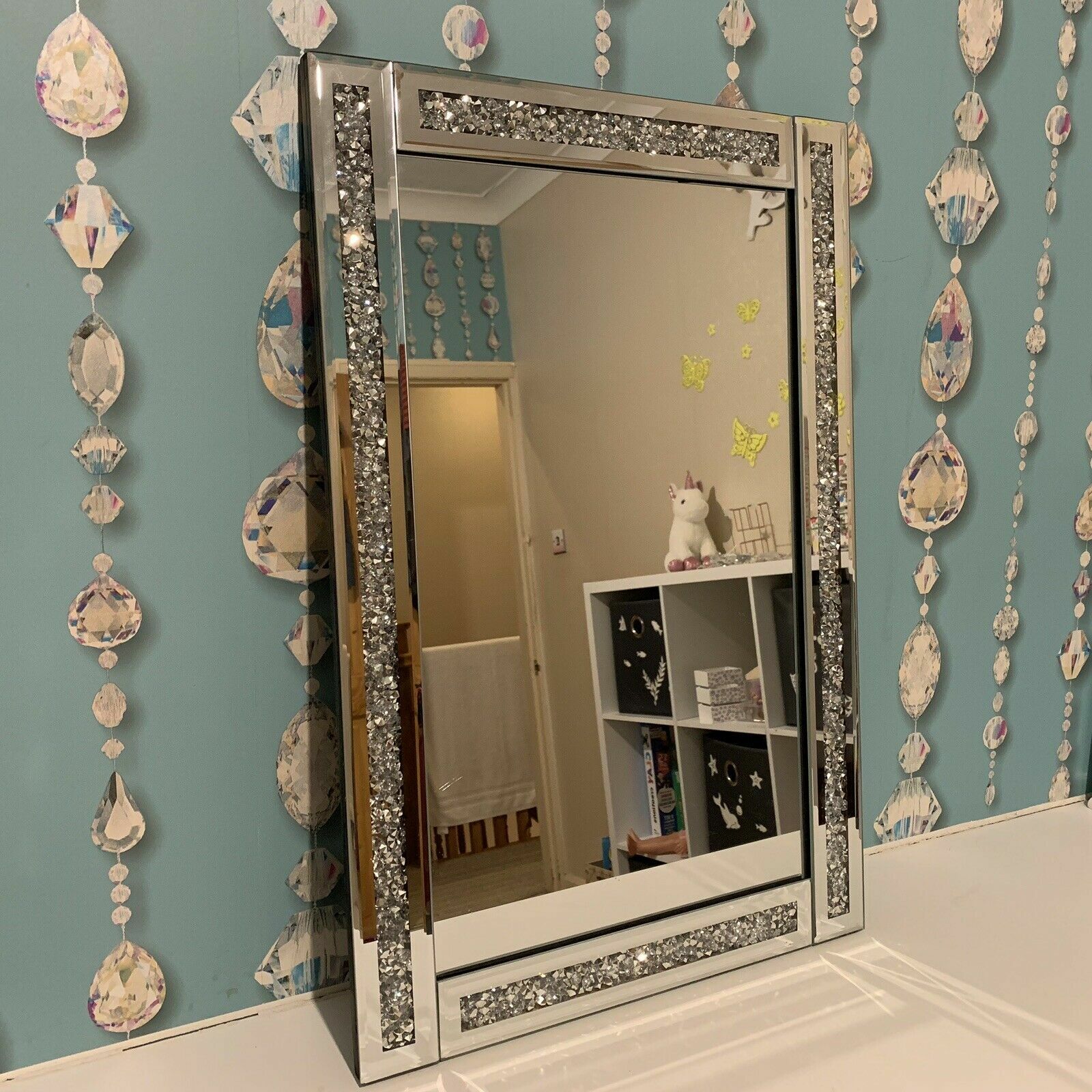 40x60 Silver Diamante Wall Mirror Girls Bed Bath Room Bling Jewel Wall ...