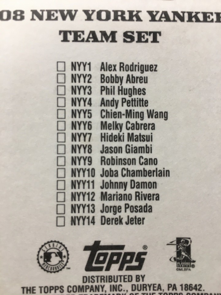 2008 Topps New York Yankees Team Set 14 Cards In Original Package ...