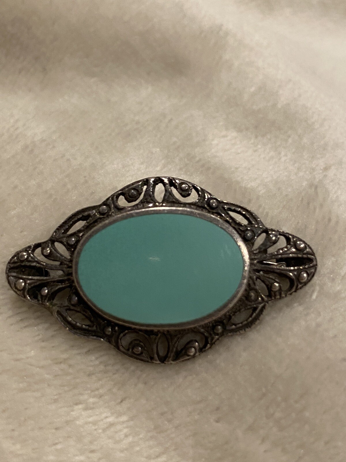 Vintage Sterling Silver OMA 925 Victorian Style Brooch - Gem