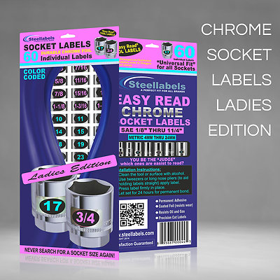 2 Chrome Socket Labels "Ladies Edition" Color Coded for "Easy Read" 60 ...