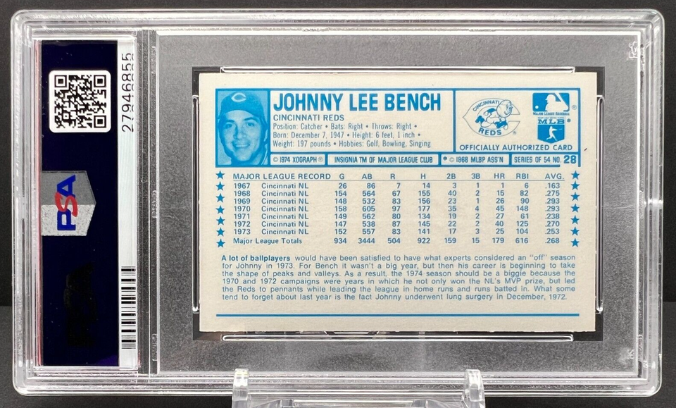 1974 Kellogg's 3-D Super Stars Johnny Bench PSA 10 GEM Cincinnati Reds ...