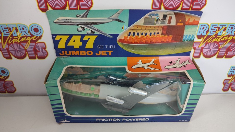 747 Jumbo Jet Friction Powered Toy See-Thru In Box Hong Kong Boeing ...