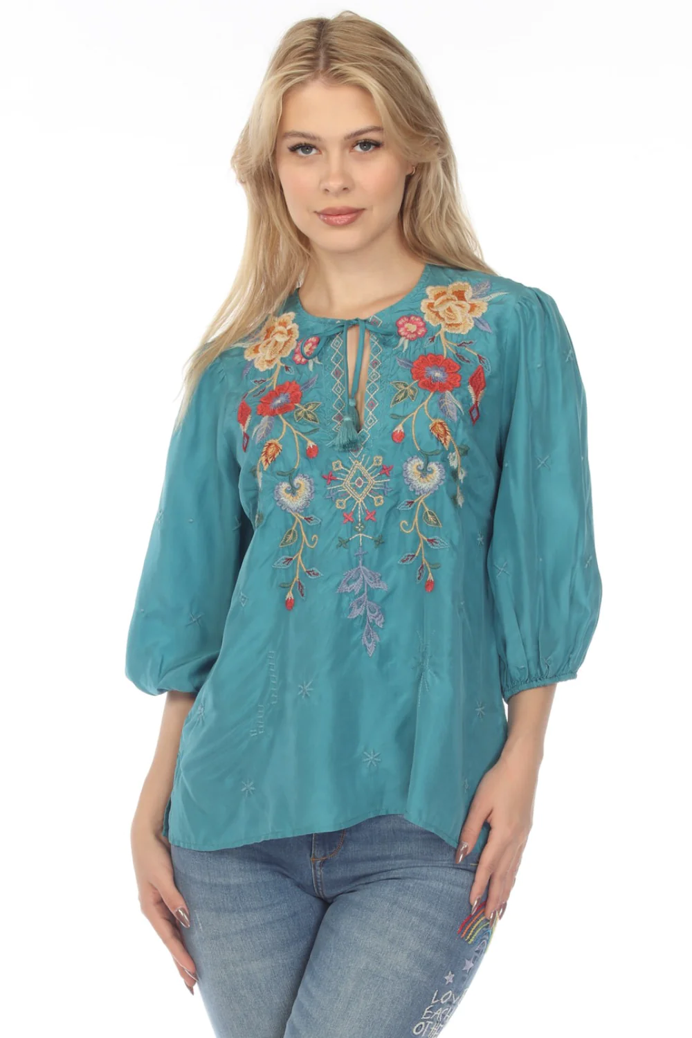 Johnny Was Workshop Taryn Flowy Tassel Silk Blouse Boho Chic W14022 | eBay