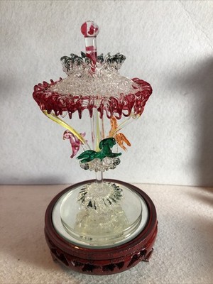 VTG. Mini Spun Blown Glass Spinning Carousel Horses Trinket Clear w ...