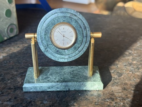 Leeman Marble Quartz Table 2-Piece Top Round Clock Vintage Green Gold ...