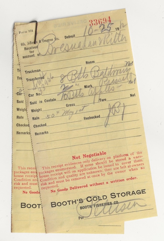 1912 Booth Cold Storages receipt letterhead Detroit, Michigan, history ...
