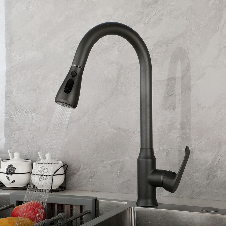 Kitchen Sink Pull Out Faucets Black/Gray/Silver Arc Swivel Mixer Tap ...