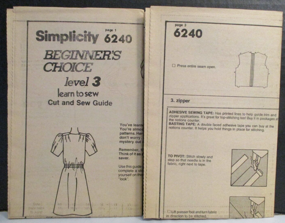 Simplicity Pattern 6240 Misses Dress Size 14 Bust 36" Uncut Vintage ...