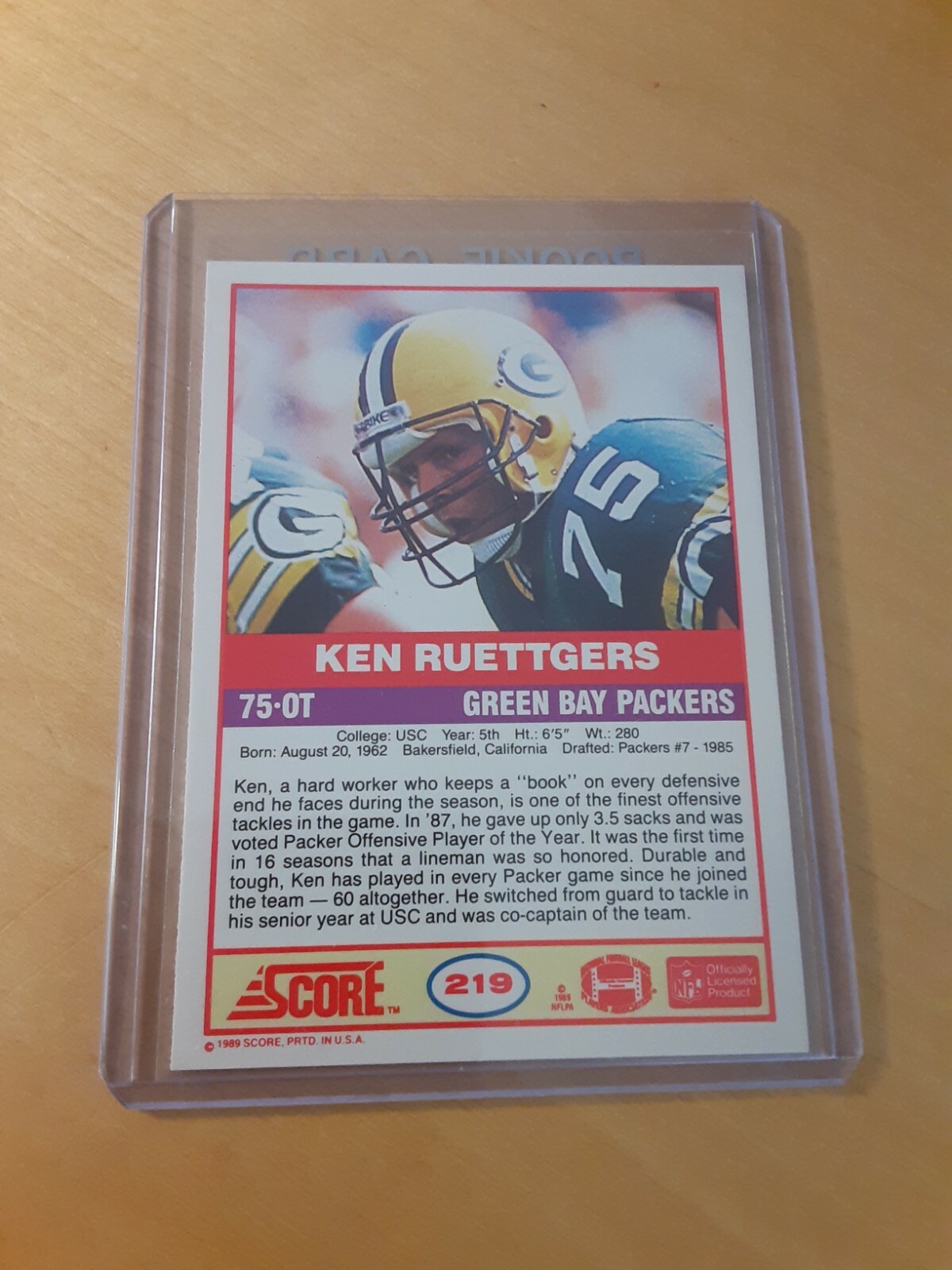 1989 Score #219 KEN RUETTGERS Green Bay Packers ROOKIE Football Card ...