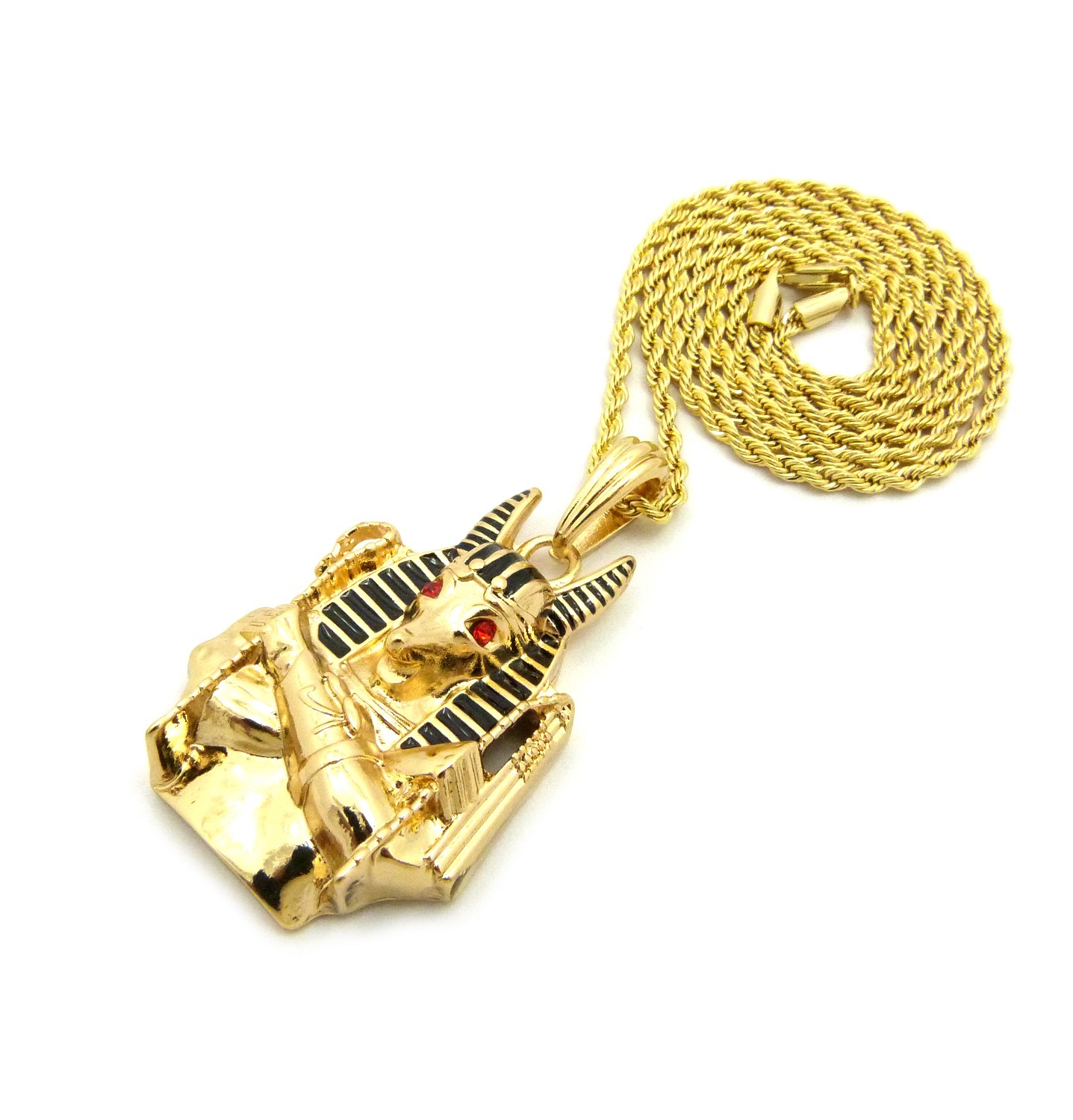 NEW EGYPTIAN ANUBIS PENDANT & 24" BOX/ROPE/CUBAN CHAIN HIP HOP NECKLACE ...