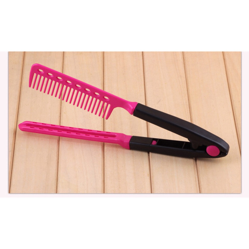 Spring Grip Straightening Comb Flat Iron Comb for Hair V Shape Salon ...