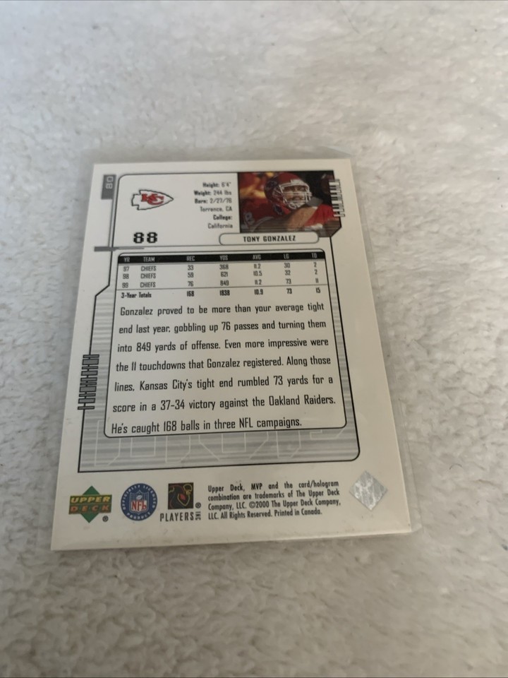 2000 MVP Tony Gonzalez Silver Signature #88 Kansas City Chiefs | eBay