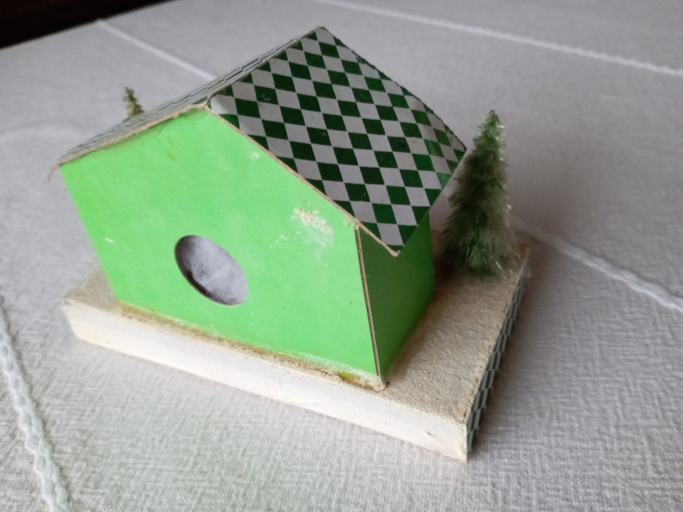 Vintage Set of 2 Christmas Japanese Cardboard Putz Houses, Decor Train ...