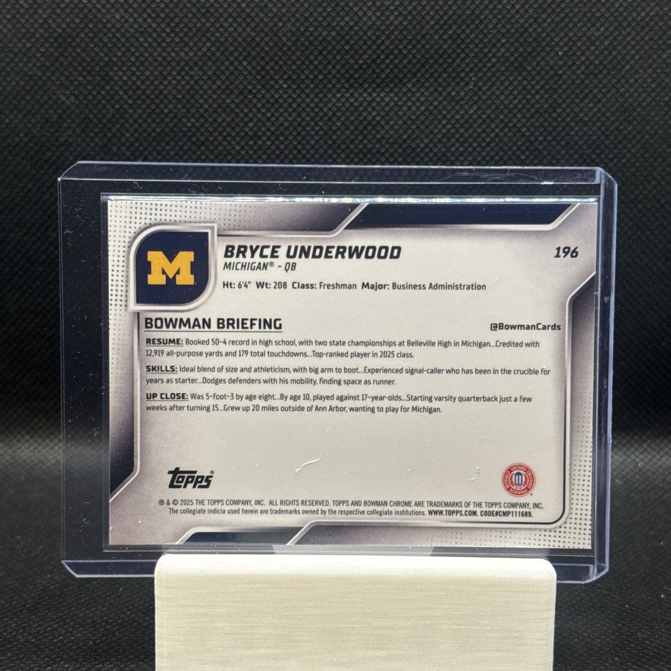 2025 Bowman University Chrome - Bryce Underwood #196 (RC) | eBay
