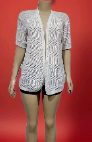 Cyrus Sweaters Womens Cardigan L White Open Front Short Sleeve Casual ...