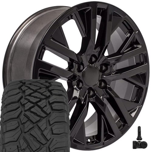 OE Wheels CV38 22x9 Black Rims & 285/45R22 R/T Tires, TPMS Set 6X139.7 ...