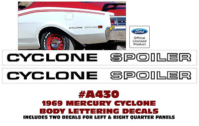 A430 1969 MERCURY CYCLONE SPOILER - QUARTER PANEL NAME DECAL SET ...