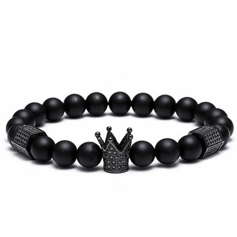 Trendy Crown Charm Bracelet Women Men Couple Stone Bead Bangles Gift ...