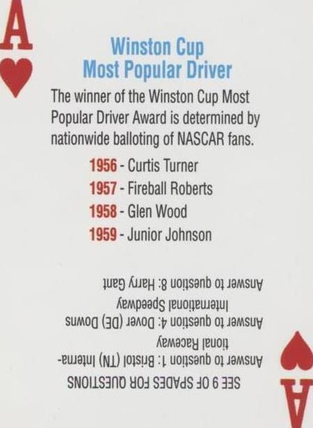 1992 Hoyle NASCAR Playing Cards - Series 1 1947-1959 Winston Cup Most ...