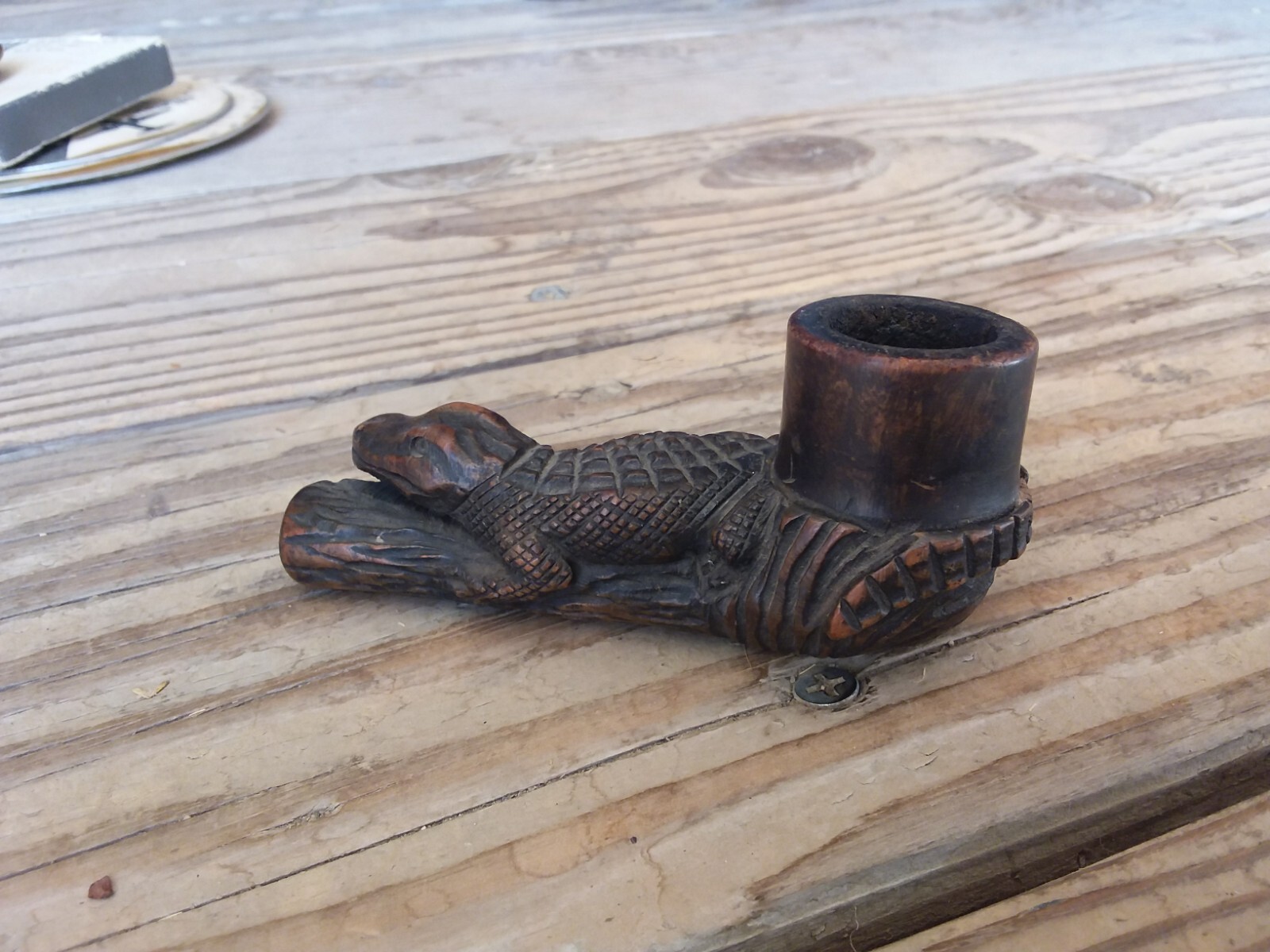 Vintage Hand-Carved Alligator/Crocodile Marxman Wood Pipe Tobacciana ...