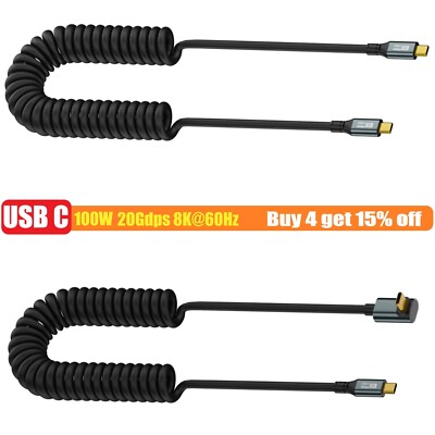 Type C TO USB C Fast Charging stretchable charger Cable 100W 20V 5A 8K ...