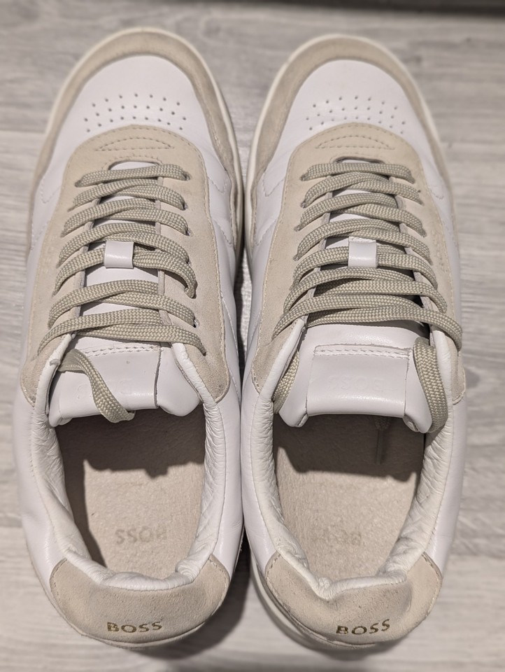 BOSS Hugo Boss Leather Suede Trainers White/Beige Womens Size UK 6 EU ...