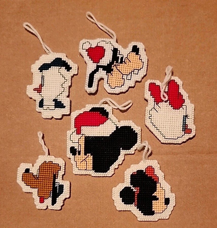 Christmas Tree Ornament Cross Stitch Minnie Mouse Donald Disney Lot Vtg ...
