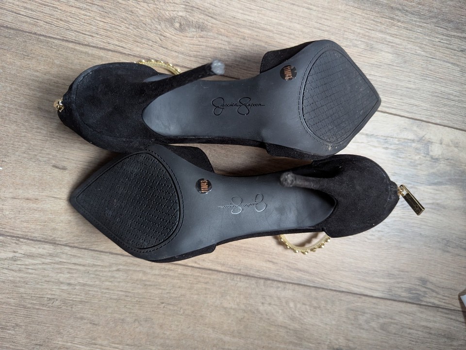 Jessica Simpson Black Beaded Zipper Pointed Toe Suede Stiletto Pumps ...