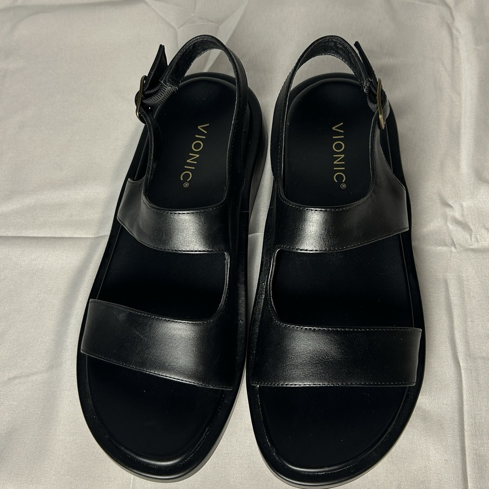 Vionic Madera Blk Leather Platform Sandals Women’s Size 9 Comfort ...