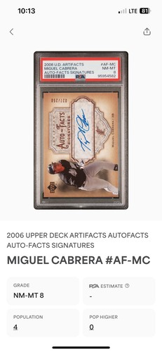 Miguel Cabrera 2006 UD Artifacts Auto-facts Signatures #/250 PSA 8 👑 | eBay