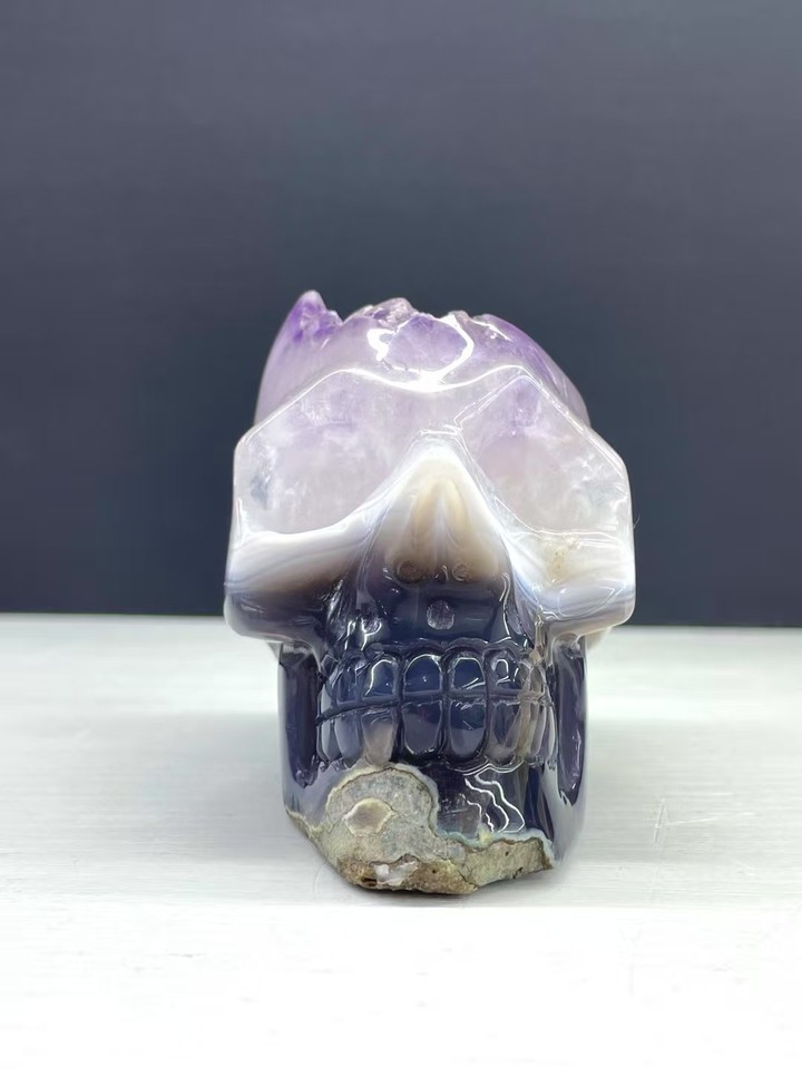 3.9"+Natural Agate vug Quartz Skull hand carved Crystal skull Reiki ...