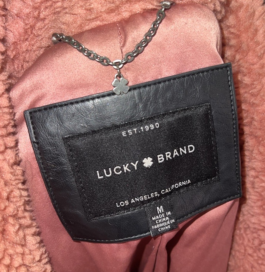 Lucky Brand Teddy Bear Coat Pink Womens Size Medium Full Zip Fluffy ...