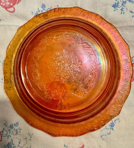 Fenton Carnival Glass Normandie Bouquet Lattice Orange Bread/Dessert ...