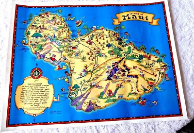 LOVELY VERY DETAILED CARTOON MAP OF ISLAND OF MAUI BY RUTH TAYLOR WHITE ...