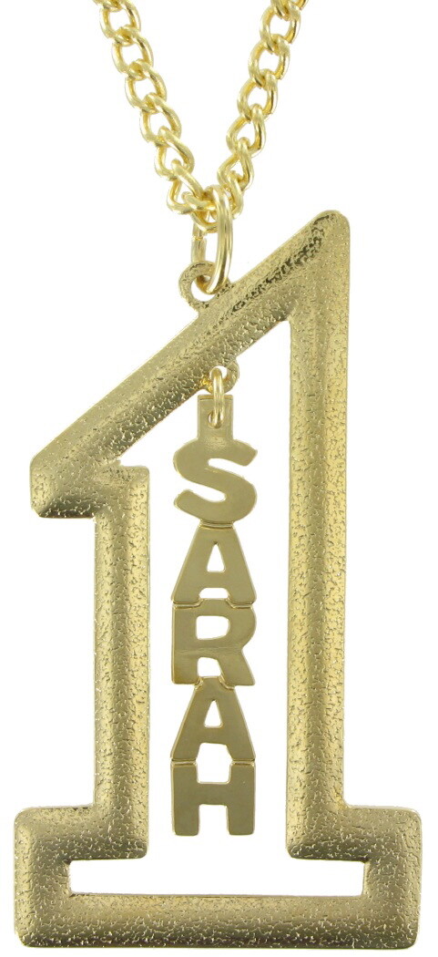 Vintage Gold Tone Number #1 Name Plate Pendant 2 1/2" + Necklace 22 ...