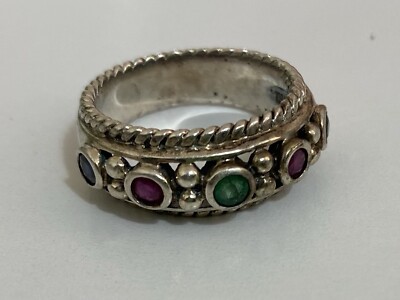 CNA Vintage 925 Solid Sterling Silver Ring Onyx Ruby Emerald Real Stones Sz 6.75 | eBay
