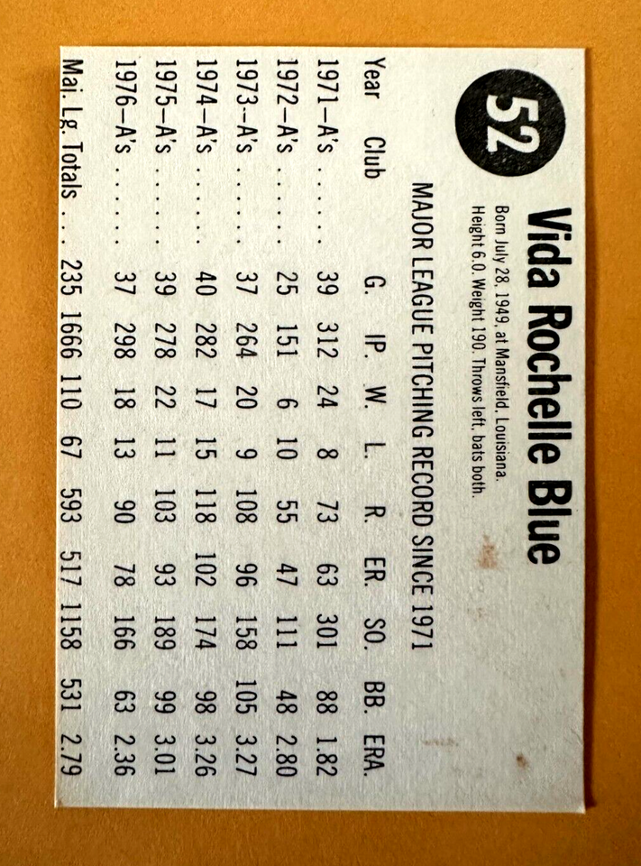 Vida Blue 1977 Hostess #52 - Oakland Athletics, SF Giants, KC Royals | eBay