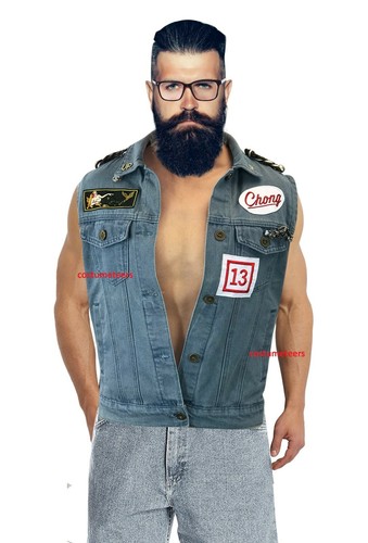 TOMMY CHONG VEST with PINS denim waistcoat cheech Up In Smoke costume ...